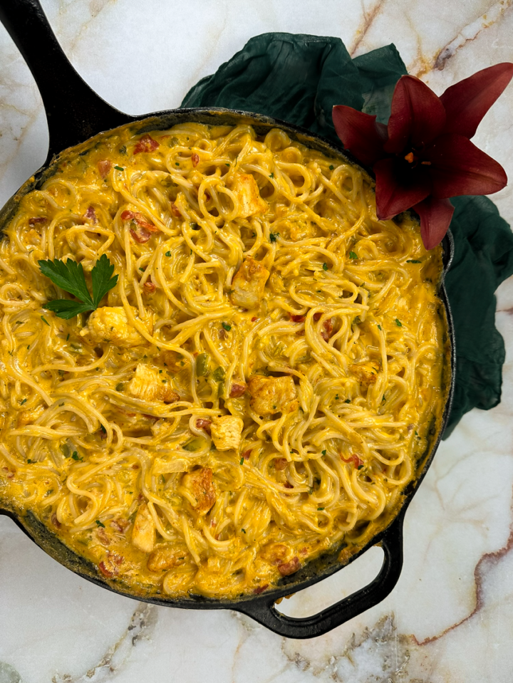 Chicken Rotel Spaghetti with Velveeta - A Sprinkling of Cayenne